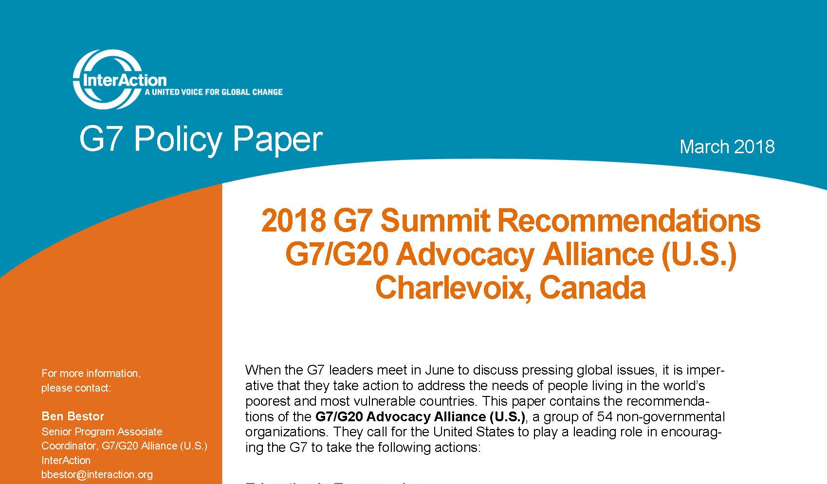 2018 G7 Policy Paper - ICRW